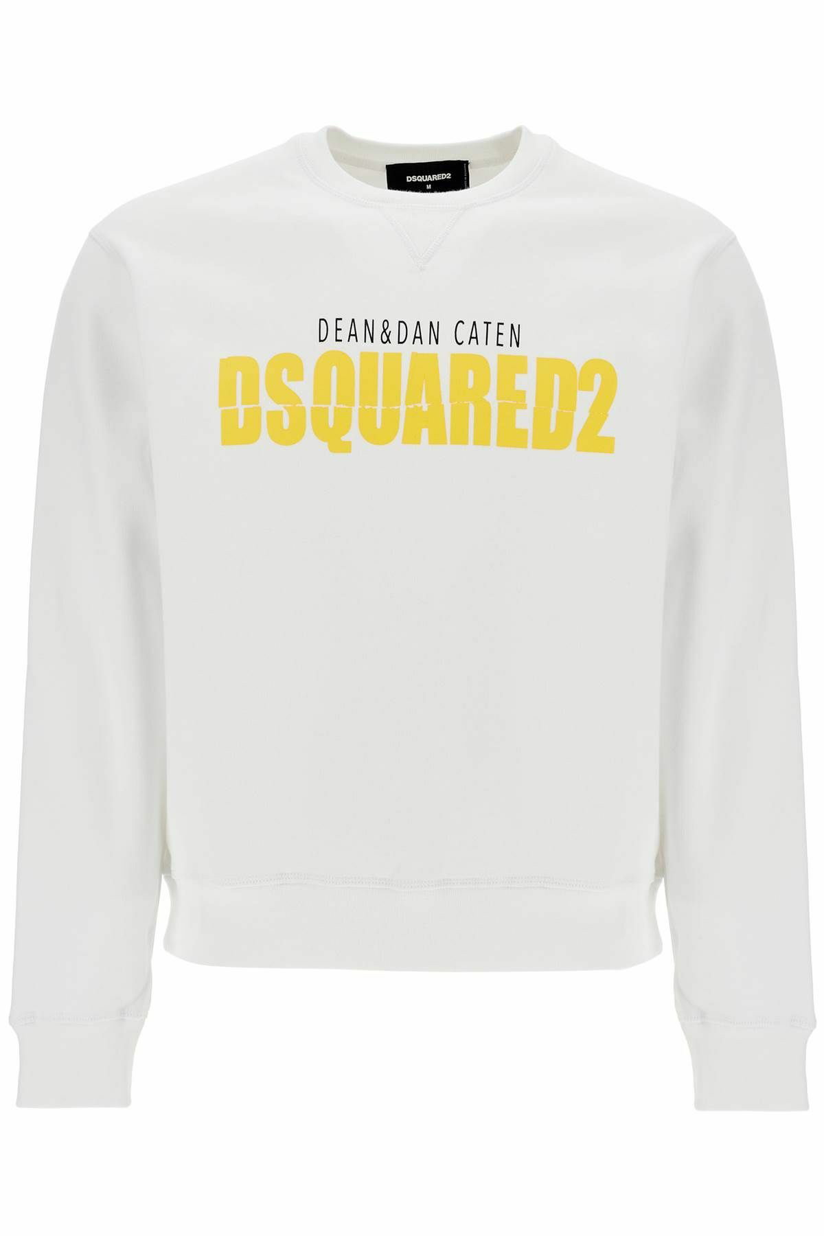 DSQUARED2 white cotton sweatshirt with distinctive yellow logo White ...