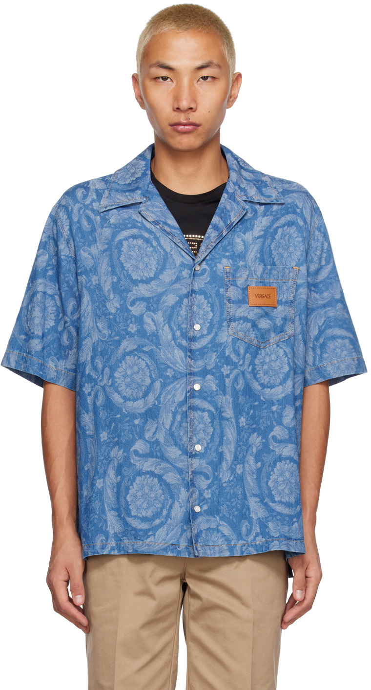 Versace Blue Barocco Denim Shirt Versace