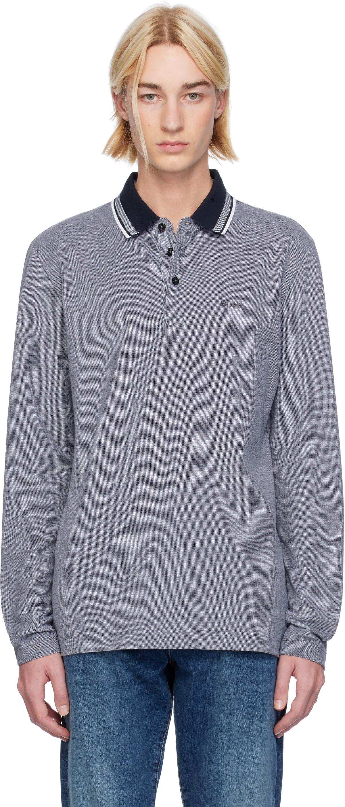 BOSS Gray Spread Collar Polo BOSS