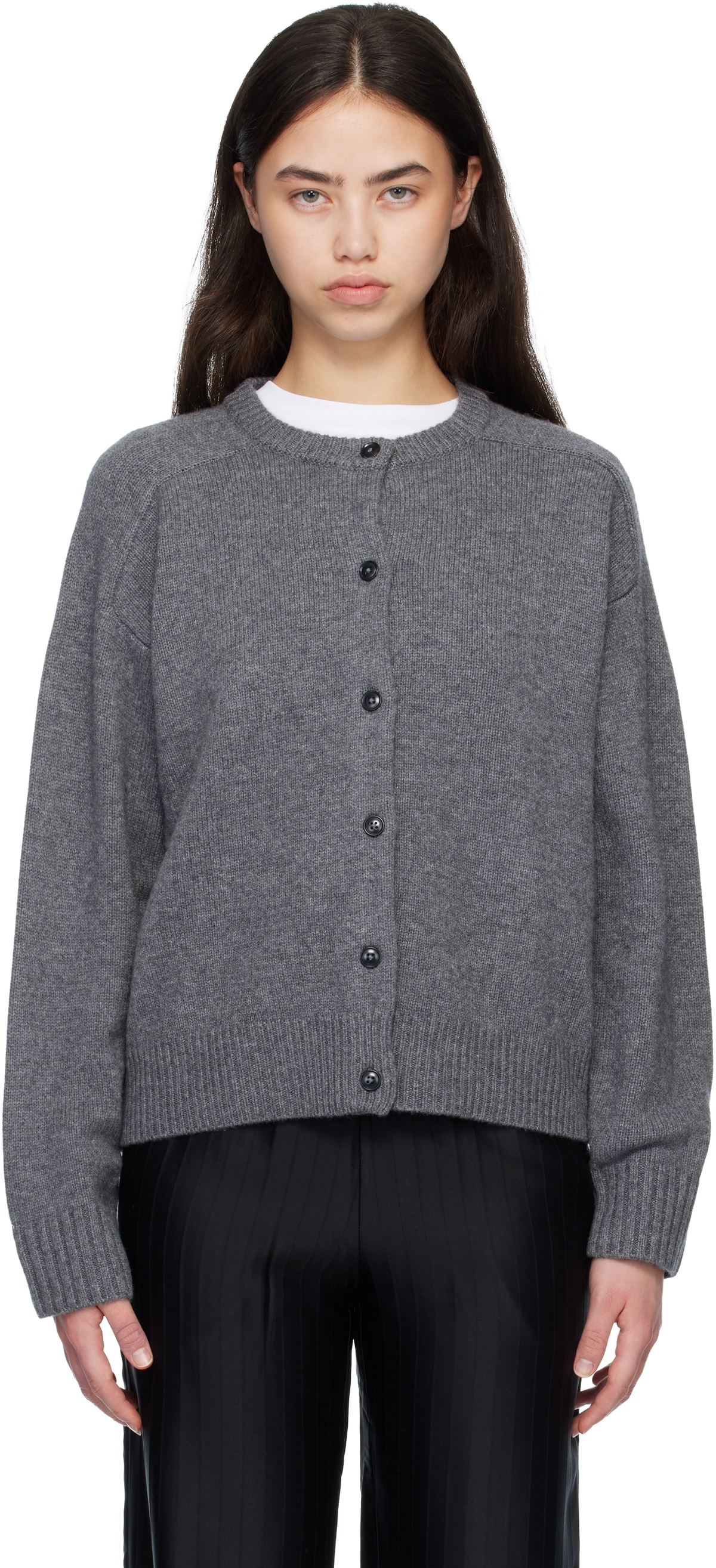 Loulou de Saison Gray AIDAR LDS Wool Cashmere Cardigan Loulou Studio