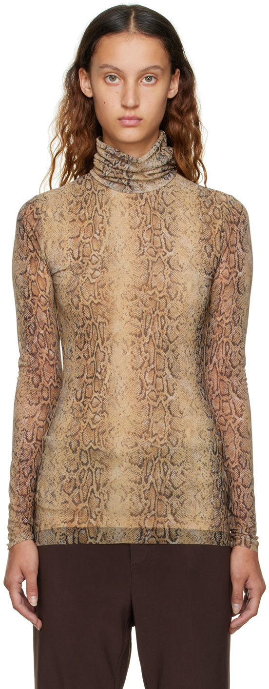 GANNI Tan Printed Turtleneck GANNI