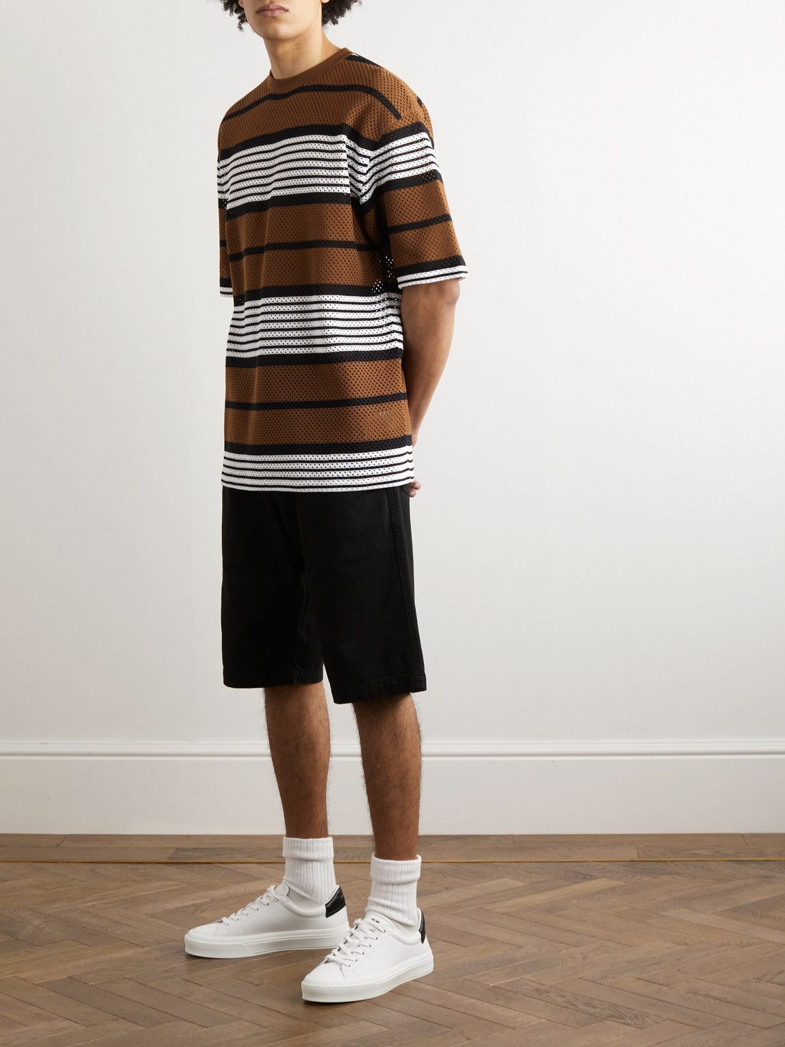 Burberry - Striped Mesh T-Shirt - Brown Burberry