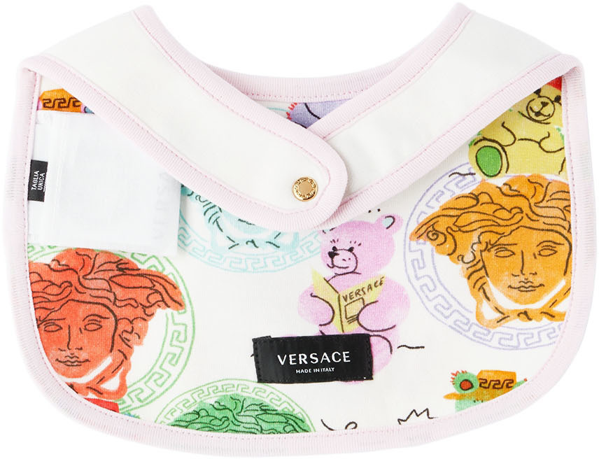 Versace Baby White & Pink Embroidered Bib Versace