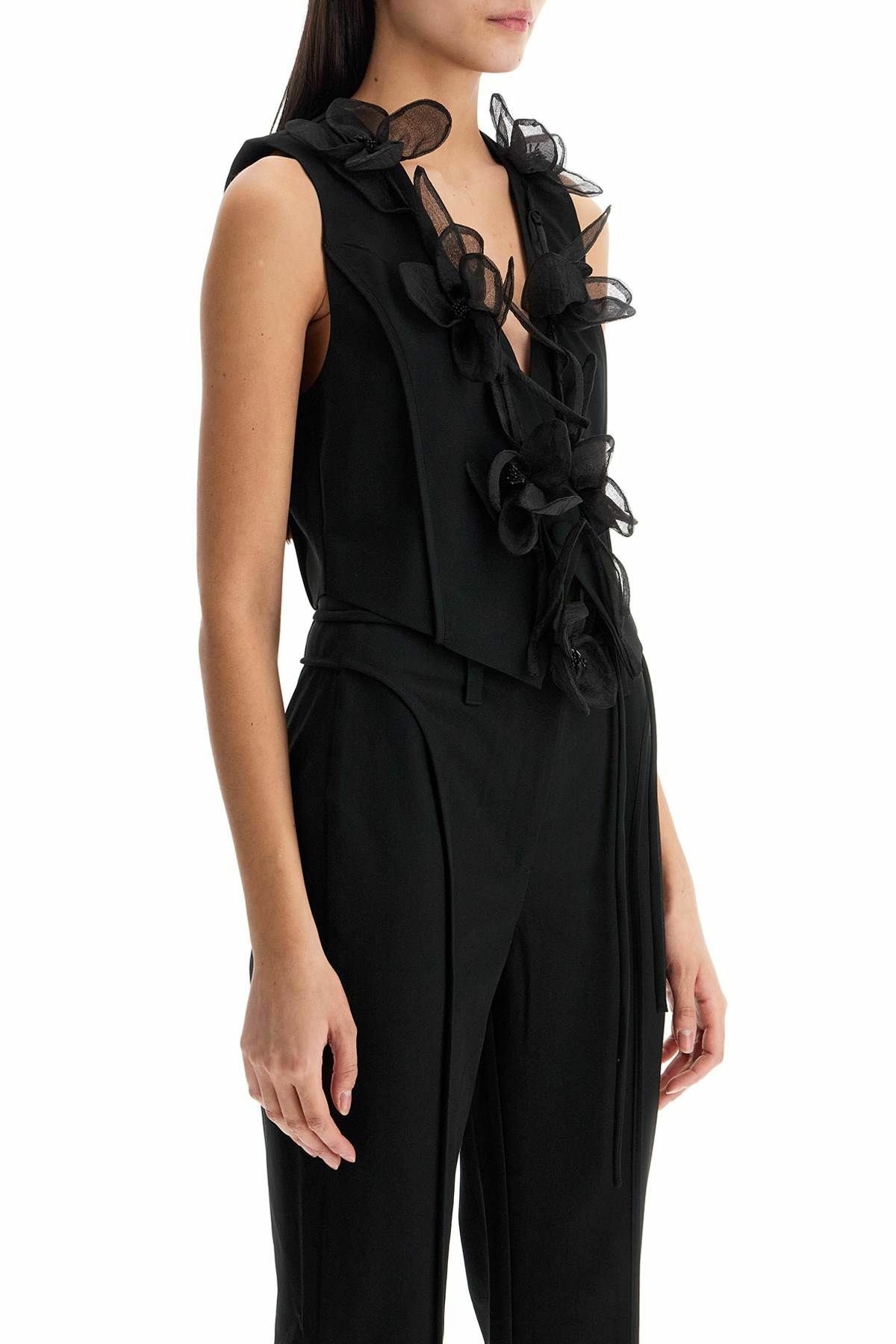 ROTATE black vest in recycled fabric with flowers without sleeves Black ...