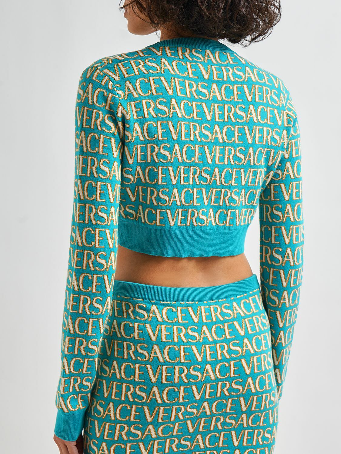 VERSACE - Logo Jacquard Knit Crop Cardigan Versace