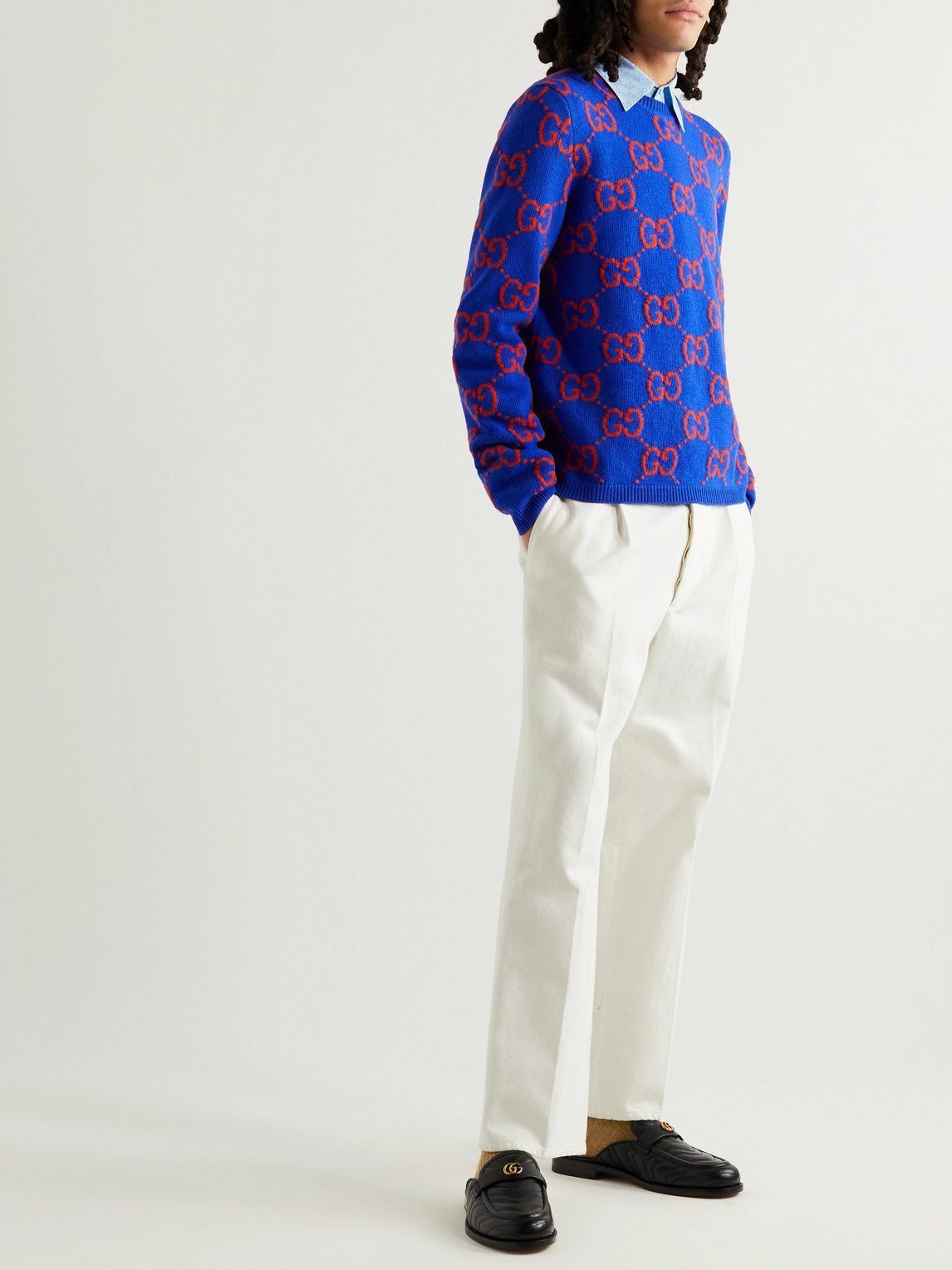 GUCCI - Logo-Jacquard Wool Sweater - Blue Gucci