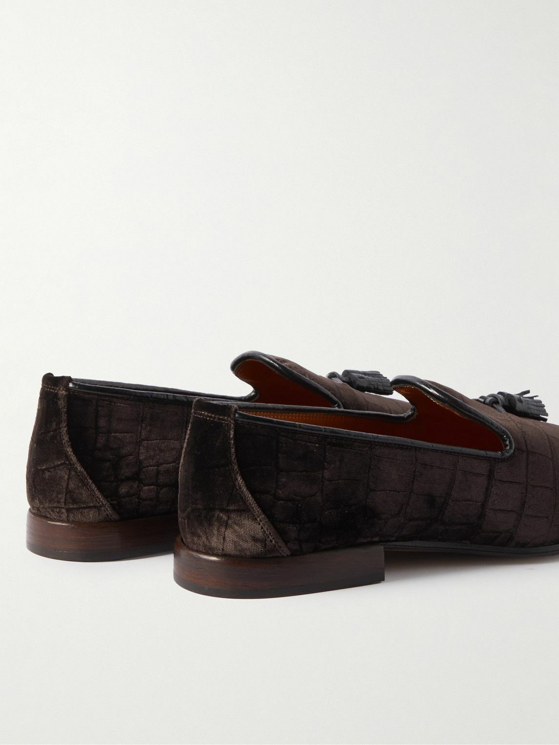 TOM FORD - Bailey Tasselled Leather-Trimmed Croc-Effect Velvet Loafers ...