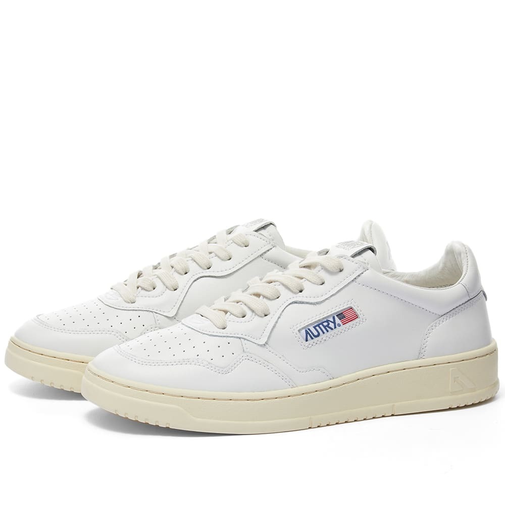 Autry Men's 01 Low Leather Sneakers in White/White Autry