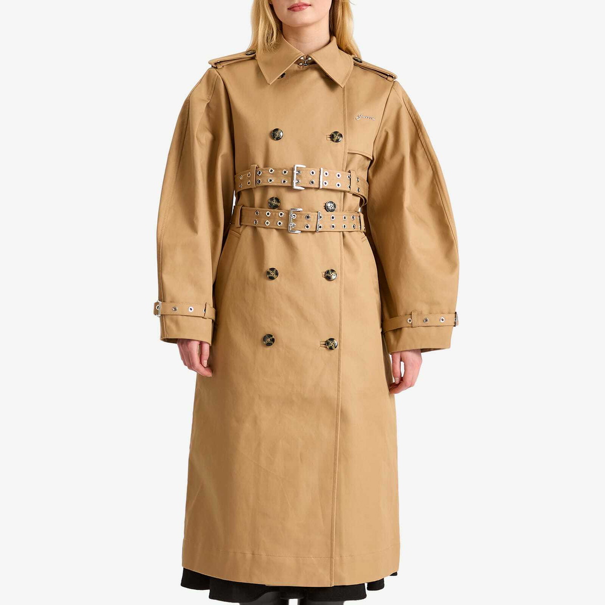 GANNI Women's Bonded Trench Coat in Tiger'S Eye GANNI
