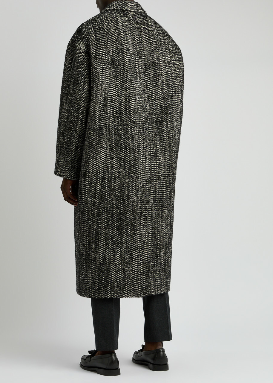 Valentino Chevron Wool-blend Coat Black And White Valentino
