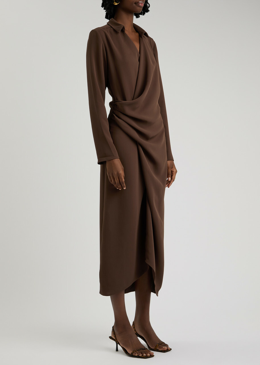 Paris Georgia Simone Draped Midi Shirt Dress Brown Paris Georgia