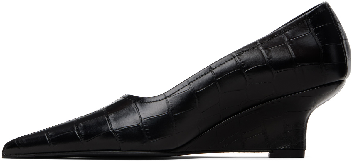 TOTEME Black Sharp Croco-Embossed Wedge Heels Toteme