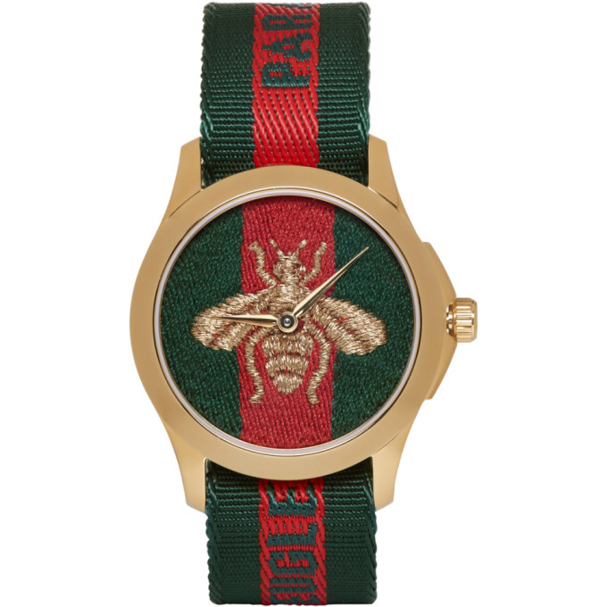 Gucci Gold and Green LAveugle Par Amour Bee Watch Gucci