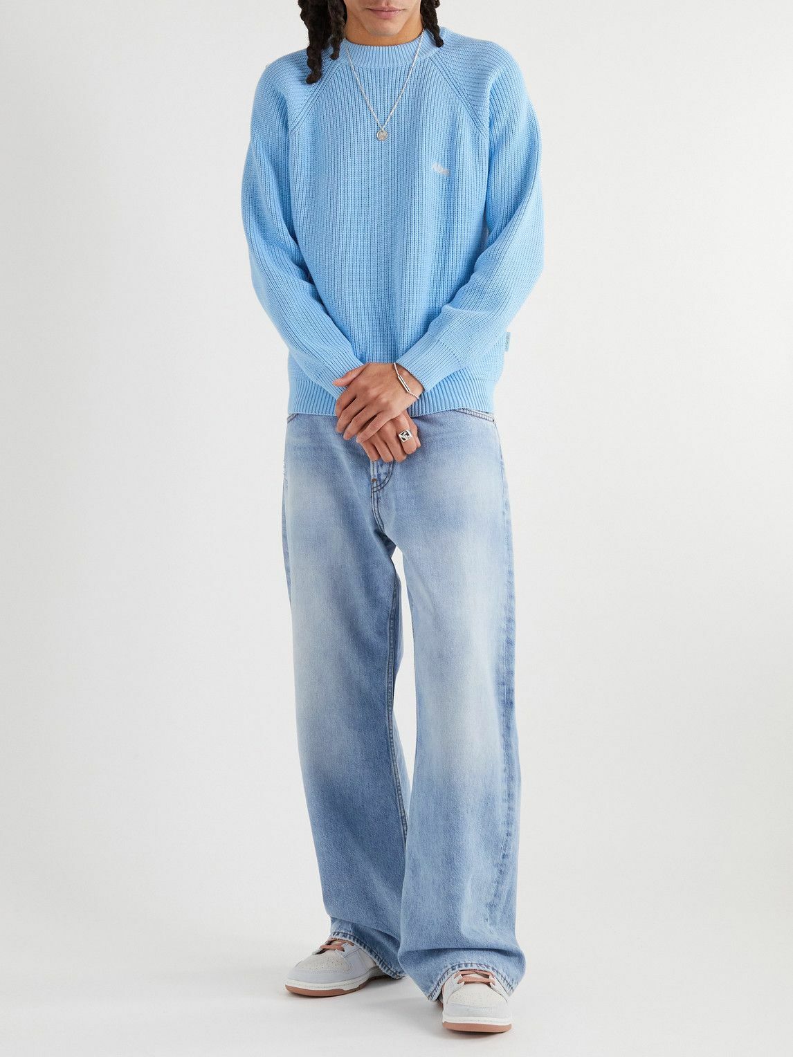 Abc. 123. - Logo-Embroidered Ribbed Cotton Sweater - Blue Advisory ...