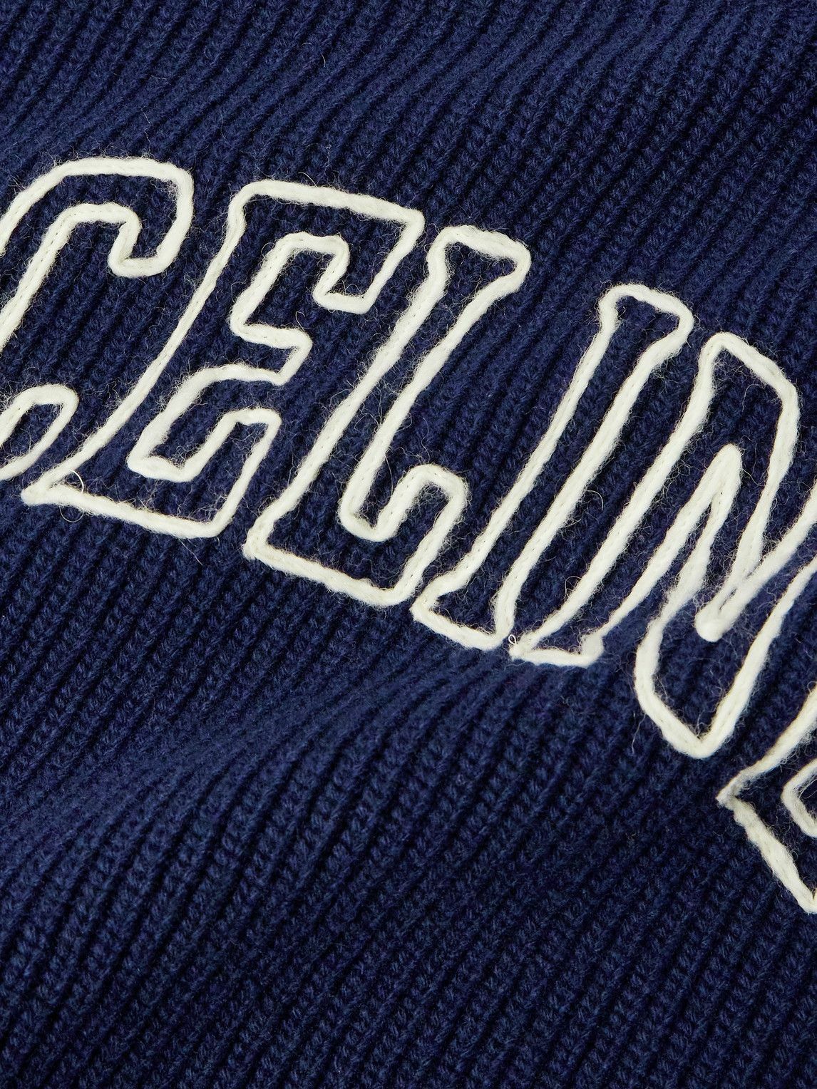 CELINE - Logo-Embroidered Ribbed Wool Sweater - Blue Celine