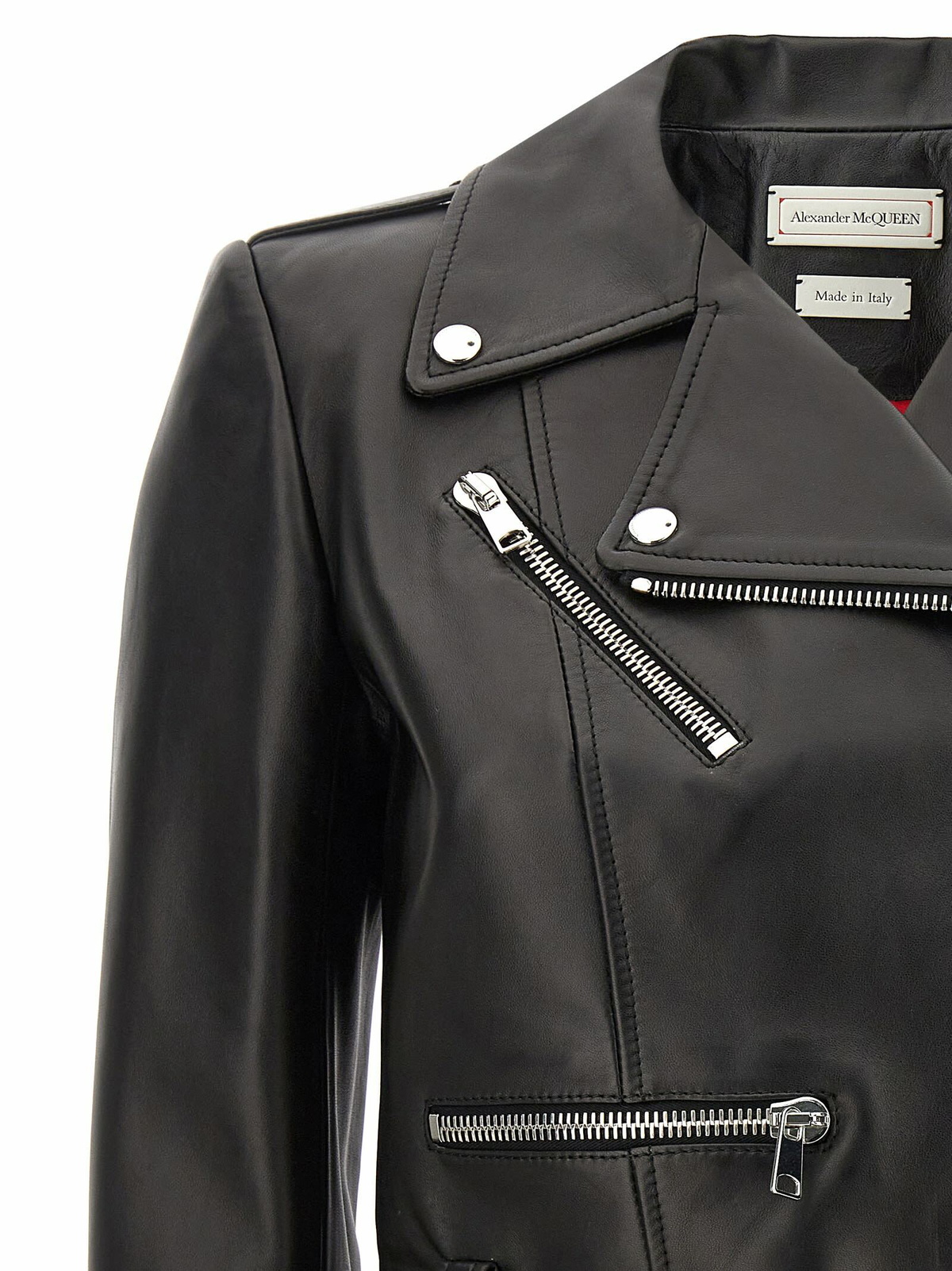 Alexander McQueen Cropped Biker Jacket With Matching Belt In Smooth ...