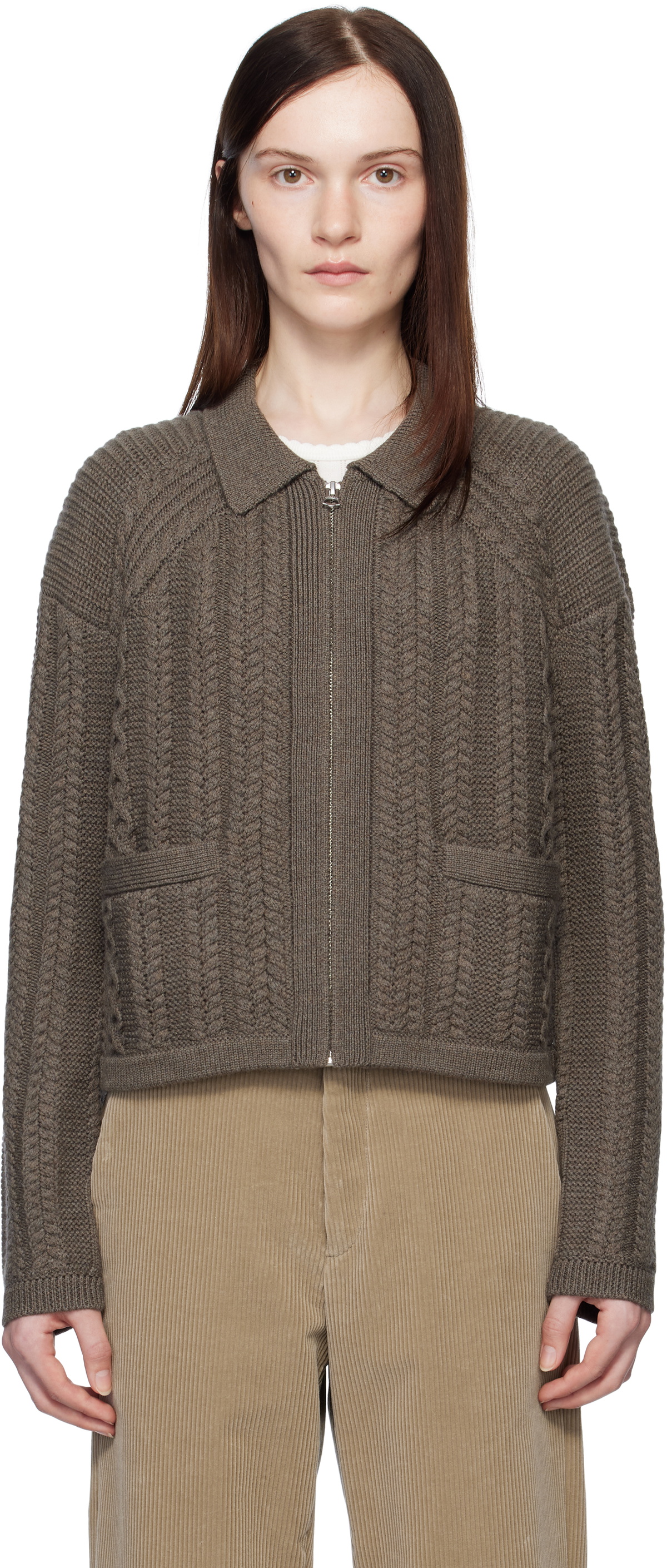 rag & bone Brown Kerry Cable-Knit Cardigan Rag and Bone