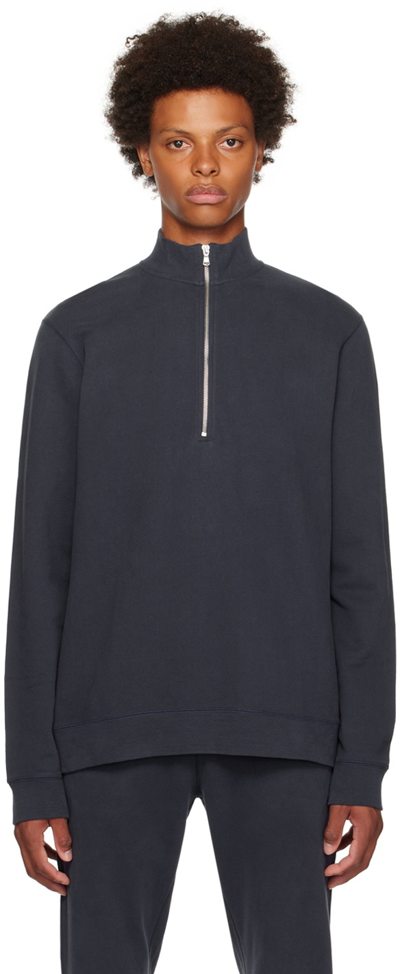 Sunspel Navy Half-Zip Sweatshirt Sunspel