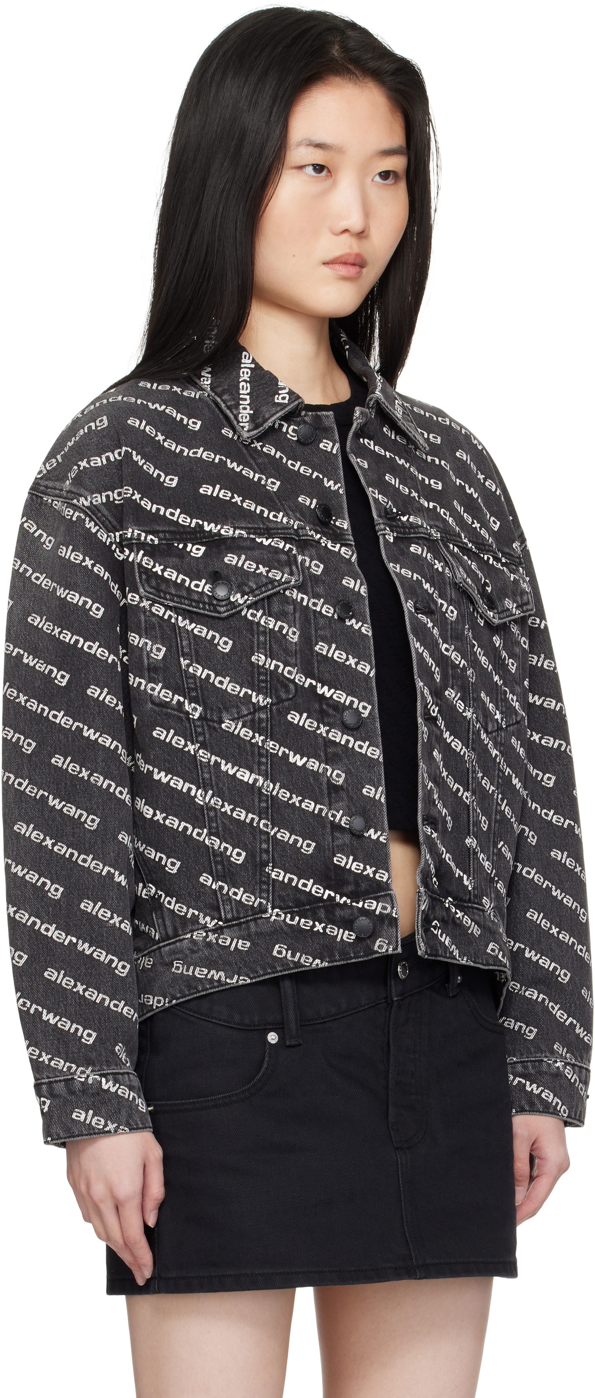 Alexander Wang Black Falling Back Logo Denim Jacket Alexander Wang