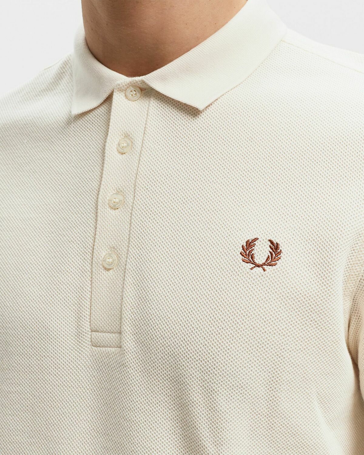 Fred Perry Honeycomb Long Sleeve Polo Beige Polos Fred Perry