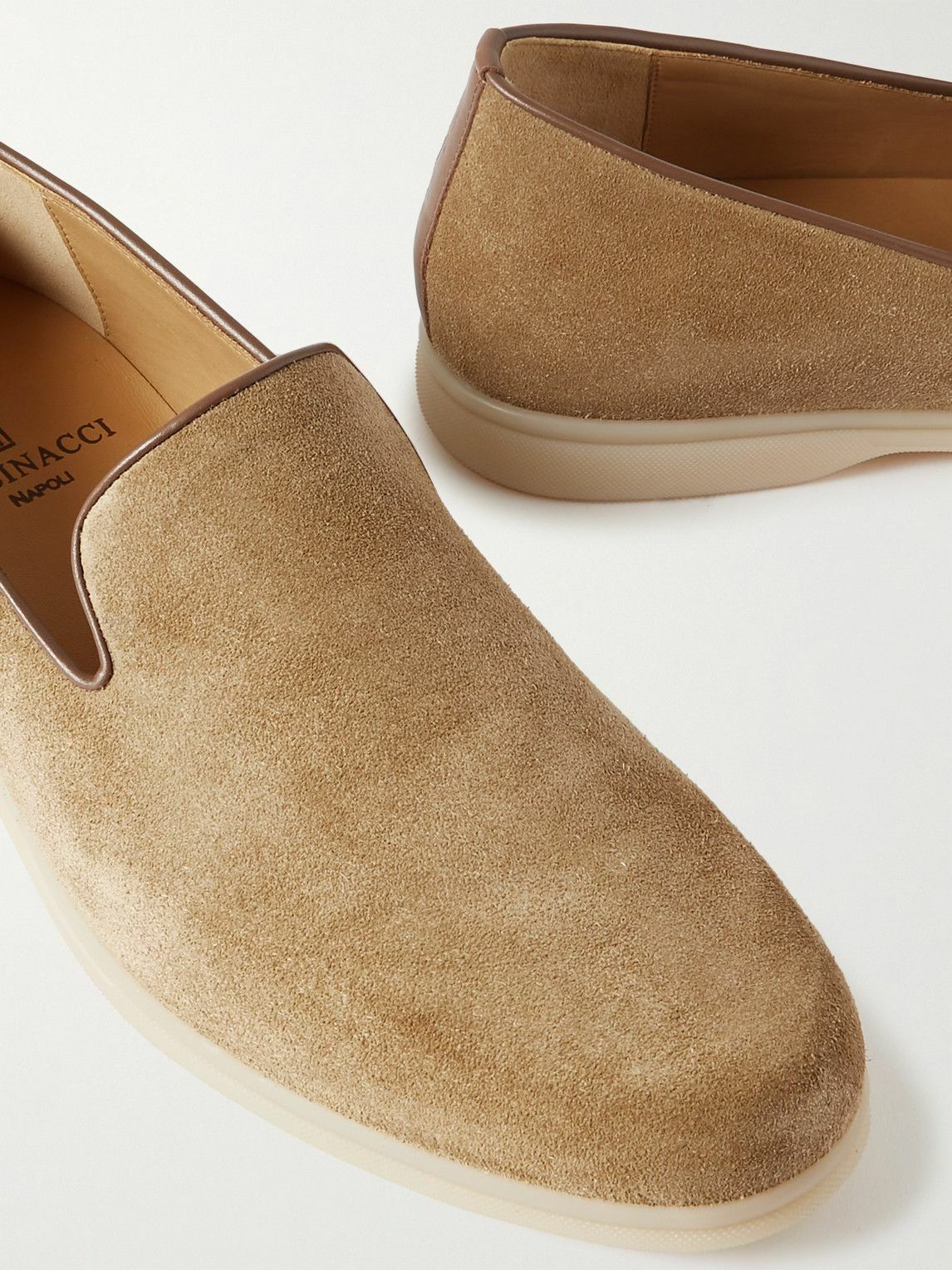 Rubinacci - Leather-Trimmed Suede Loafers - Neutrals Rubinacci