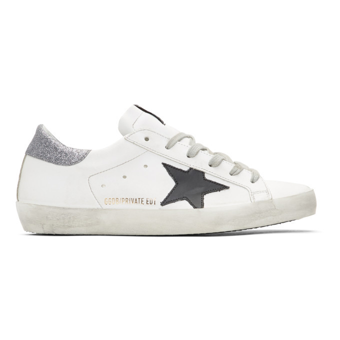 Golden Goose SSENSE Exclusive White Glitter Tab Superstar Sneakers ...