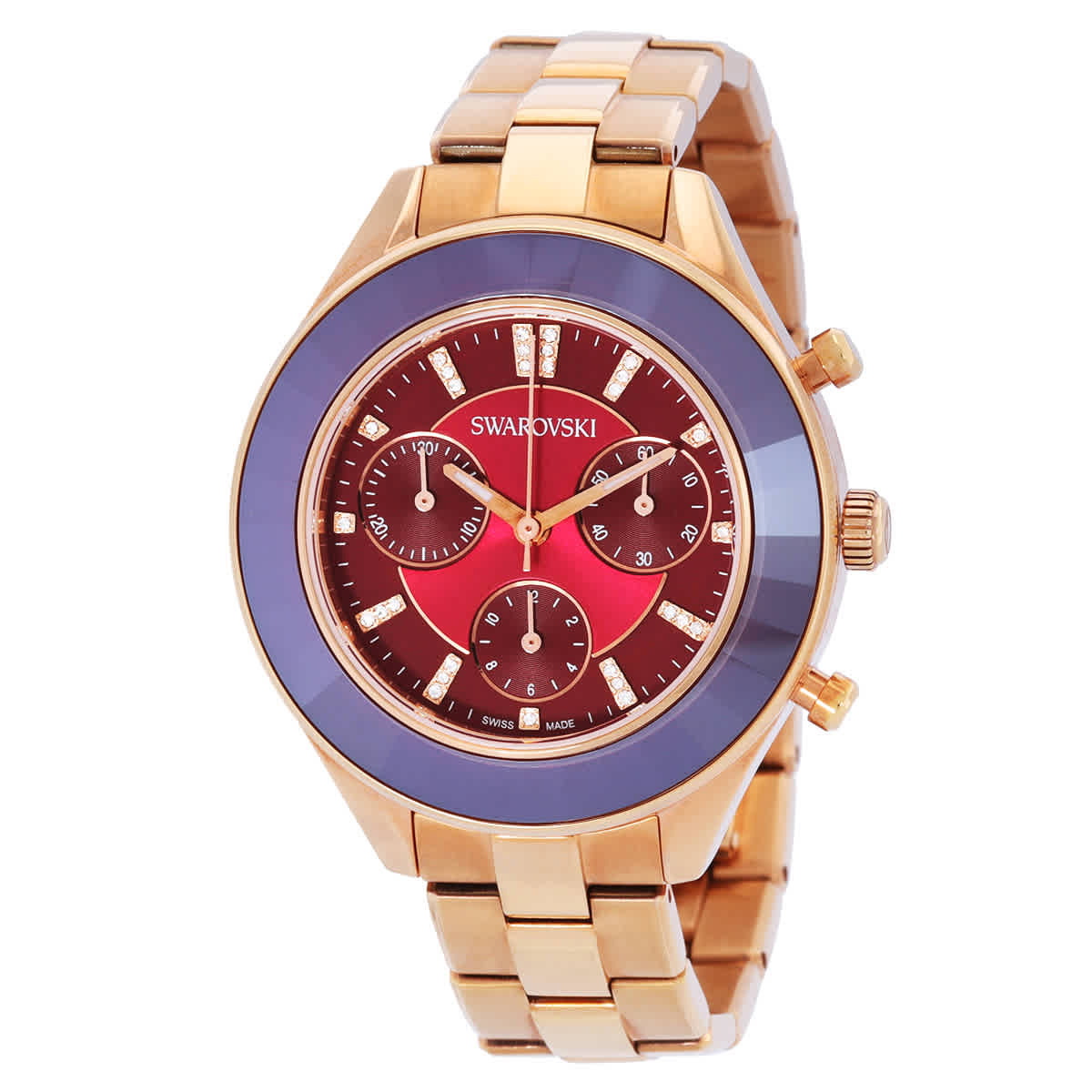 Swarovski Octea Lux Sport Chronograph Quartz Crystal Burgundy Dial ...