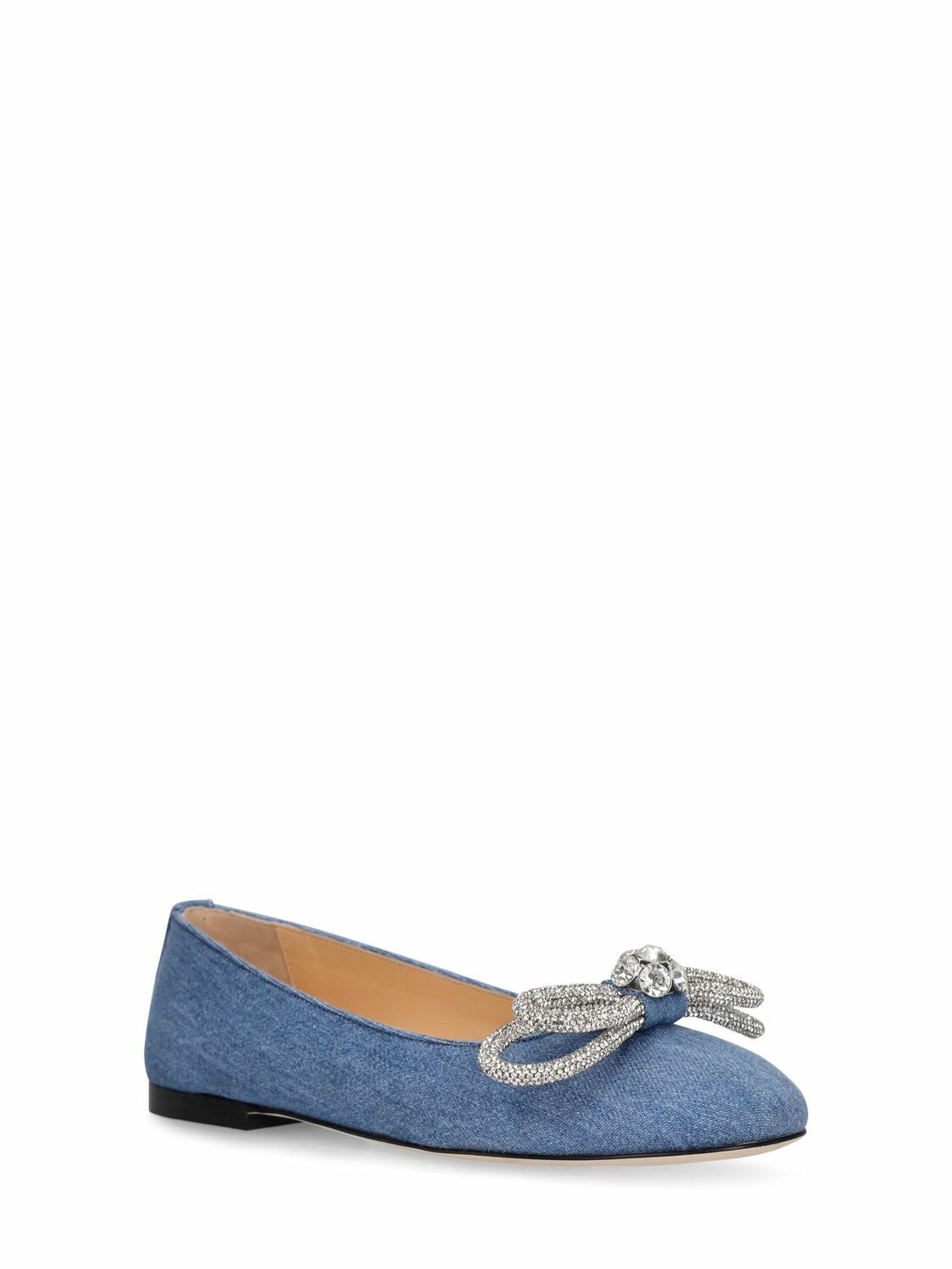 MACH & MACH - 10mm Double Bow Denim Flats MACH & MACH