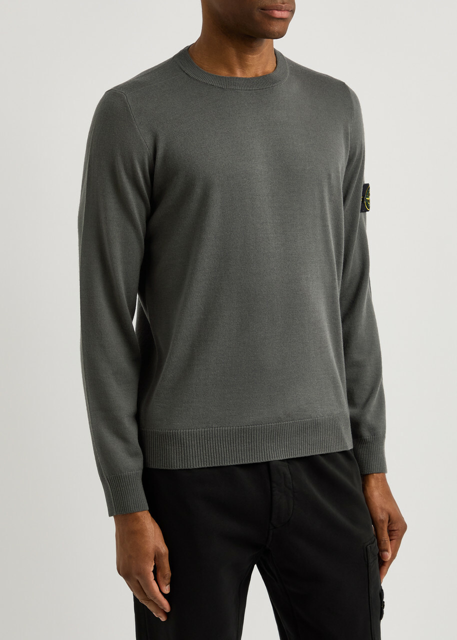 Stone Island Logo Wool Jumper Grey Stone Island