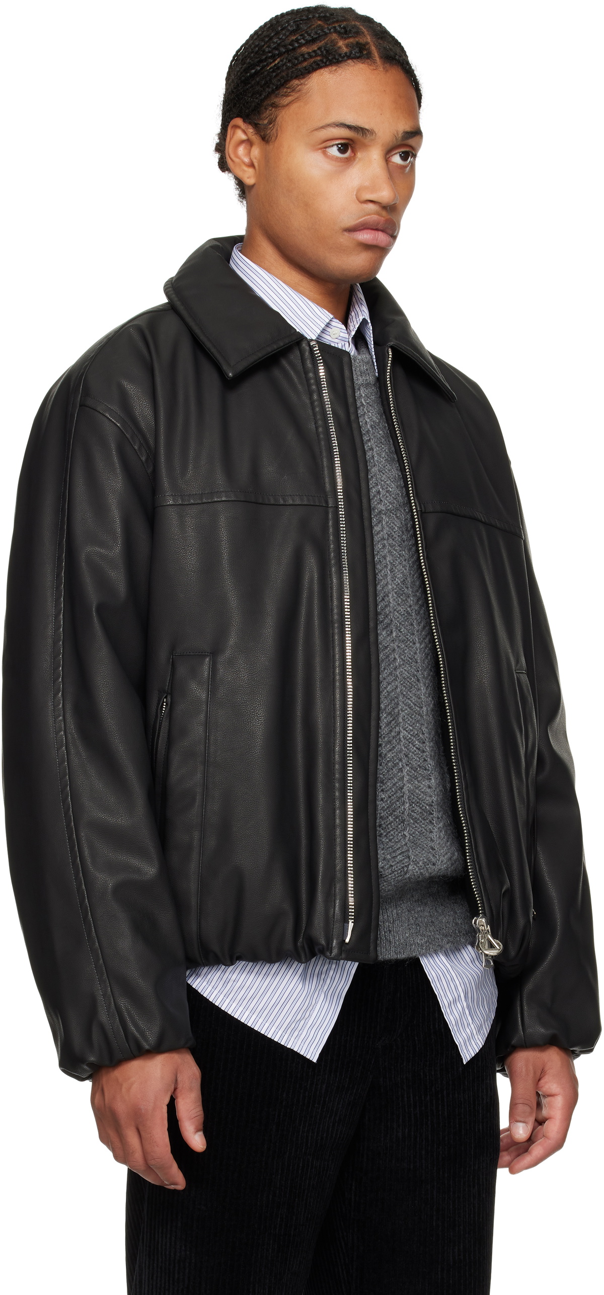 Solid Homme Black Insulated Faux-Leather Jacket Solid Homme