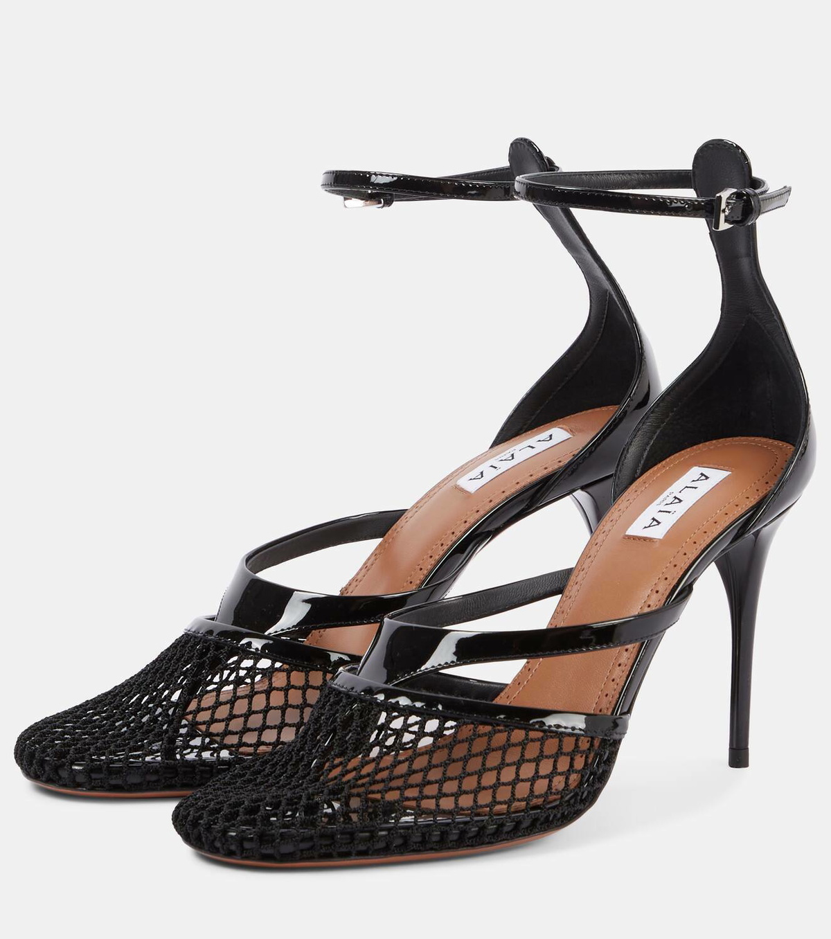 Alaïa Infradito 90 fishnet patent leather pumps ALAÏA