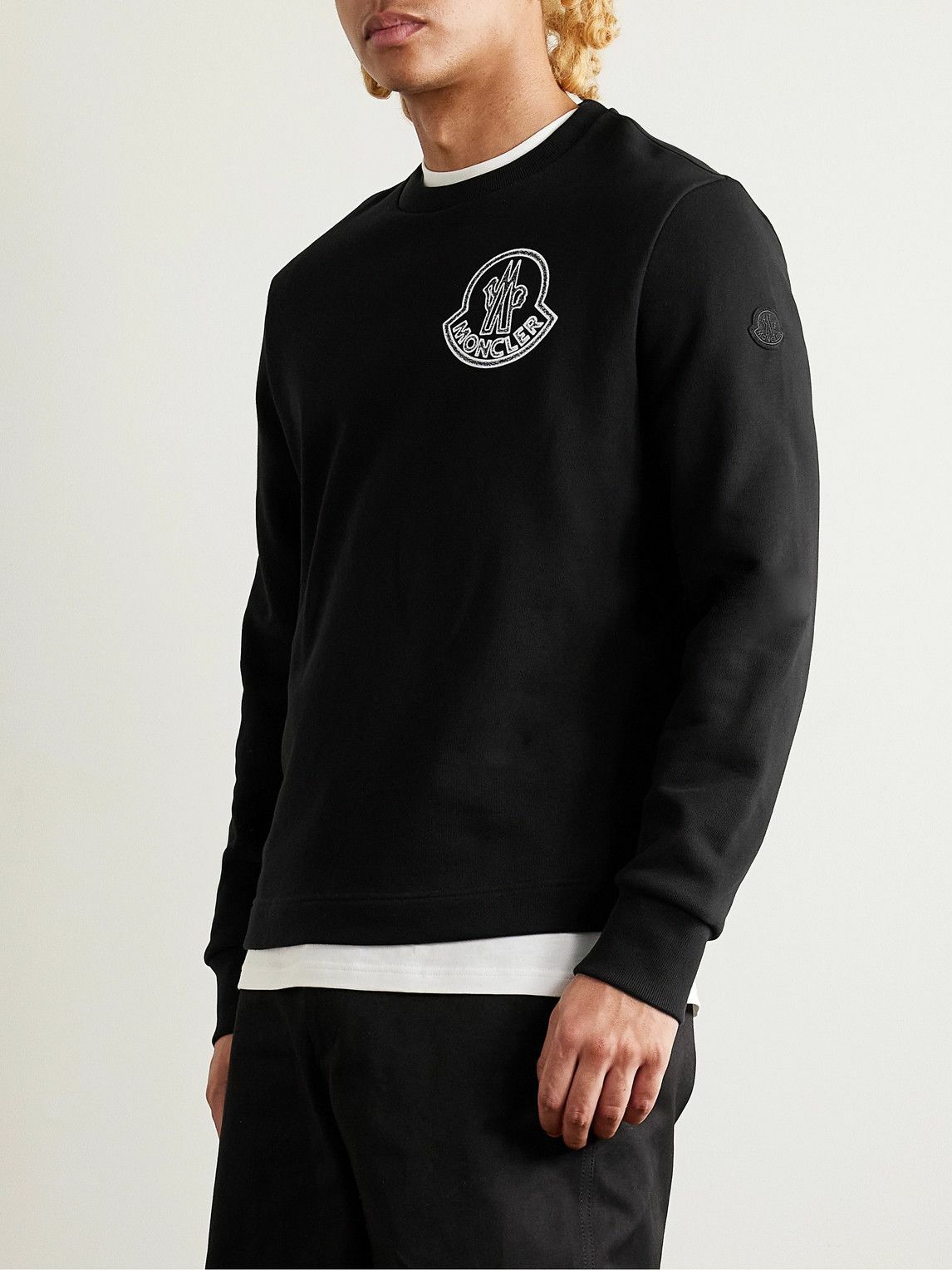 Moncler - Logo-Print Appliquéd Cotton-Jersey Sweatshirt - Black Moncler