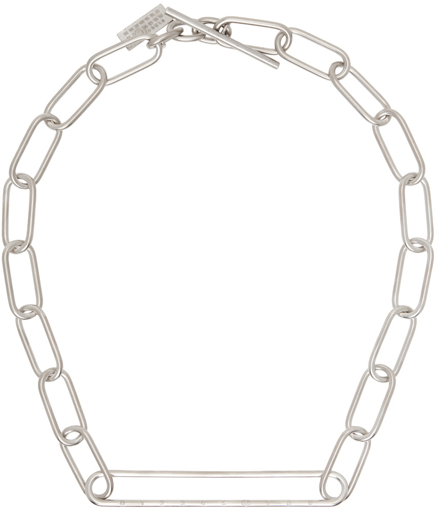 MM6 Maison Margiela Silver Metal Elongated Necklace MM6 Maison Margiela