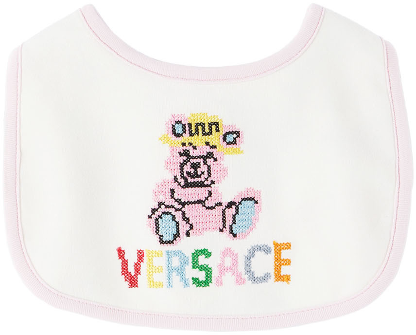 Versace Baby White & Pink Embroidered Bib Versace