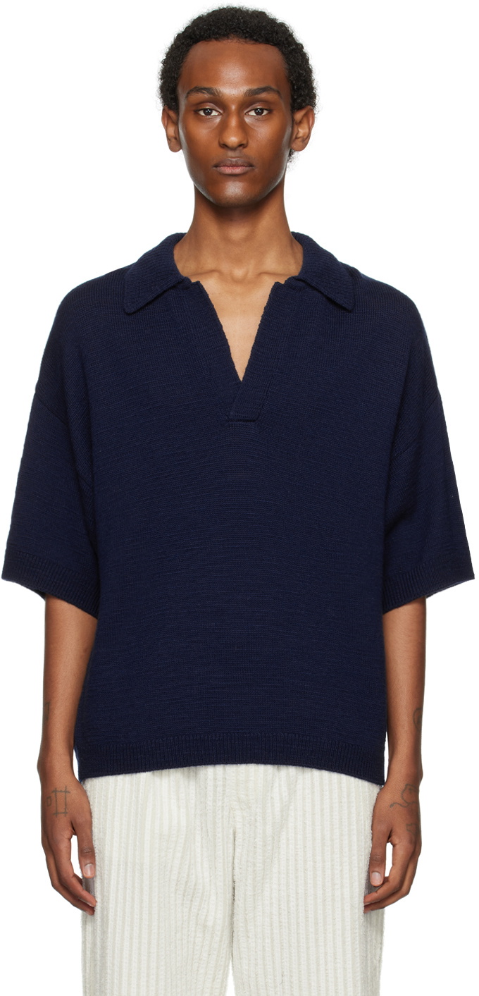 King & Tuckfield Navy Oversized SL Polo King and Tuckfield