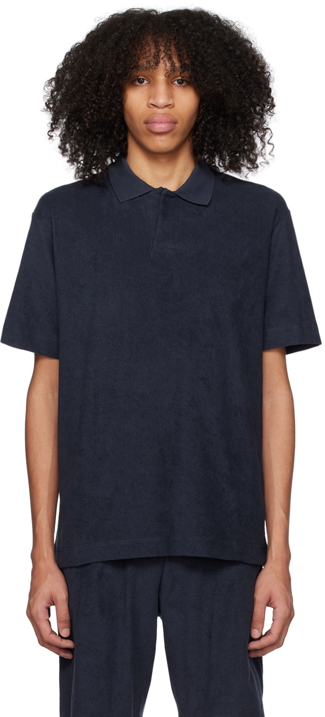 Sunspel Navy Towelling Polo Sunspel