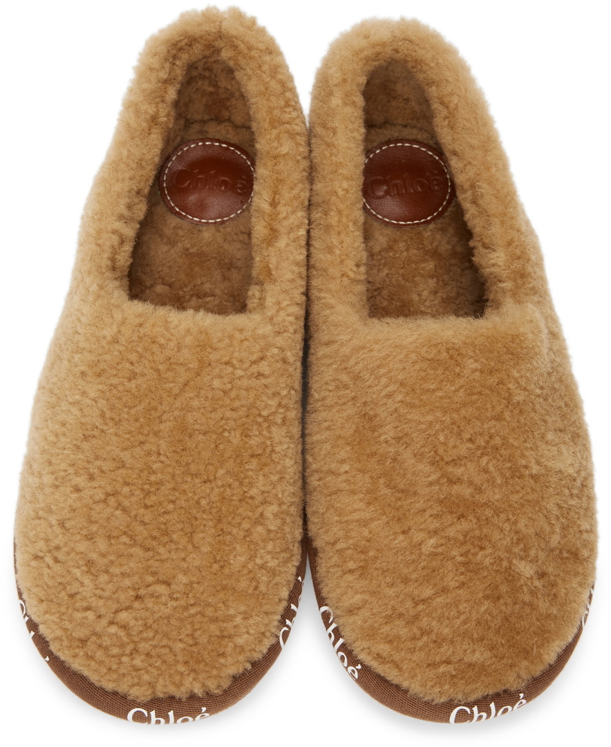 Chloé Brown Shearling Woody Loafers Chloe