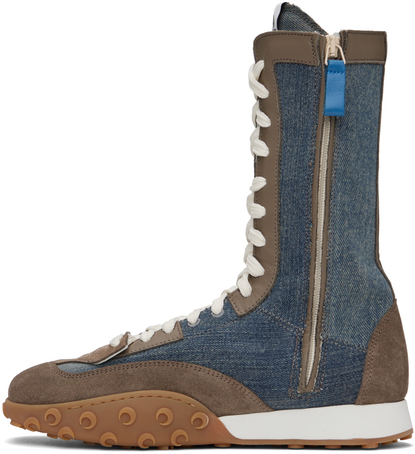 Marine Serre Blue & Brown Regenerated Denim Boots Marine Serre