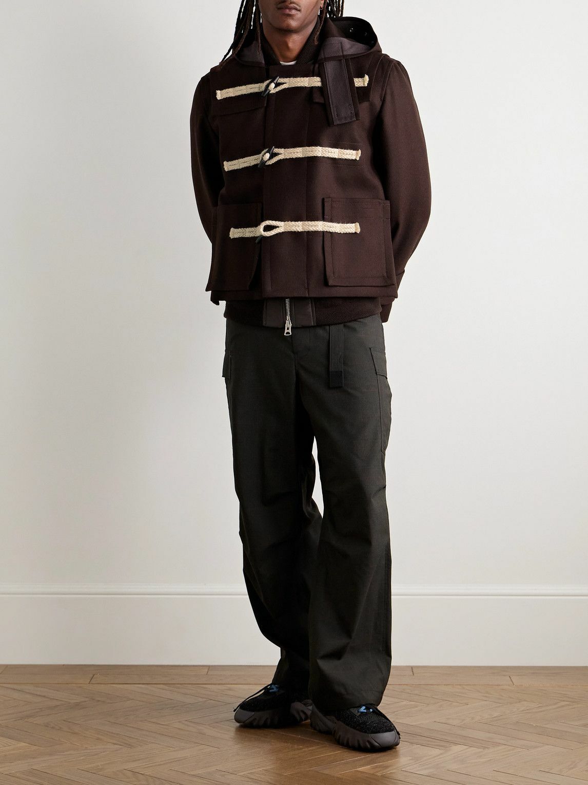Sacai - Rope-Trimmed Layered Melton Wool-Felt and Nylon Hooded Jacket ...