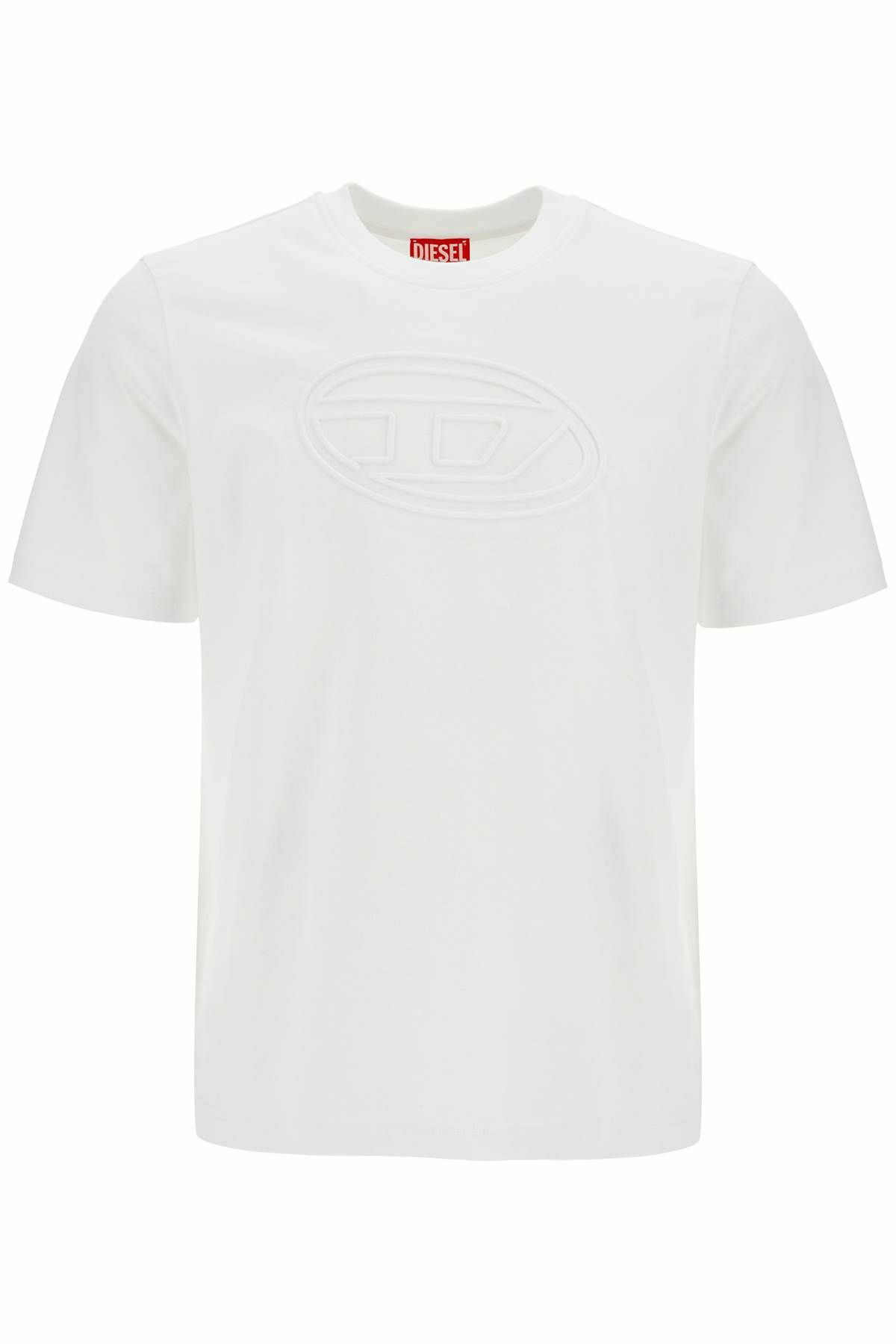 DIESEL white cotton t-shirt with embossed logo t-adjust-bigoval White Diesel