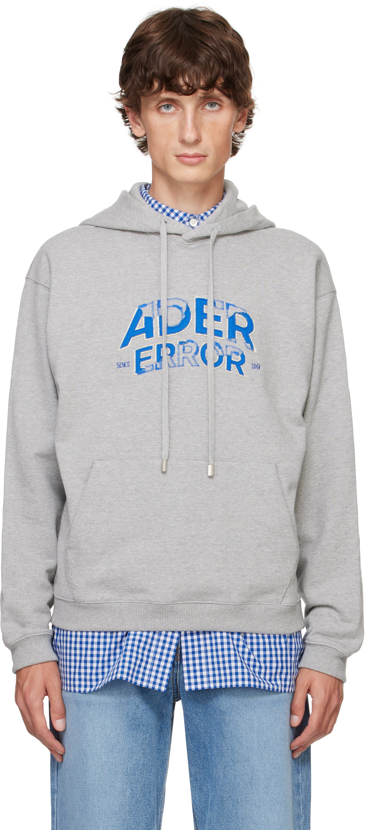ADER error Gray Embroidered-Logo Hoodie ADER error