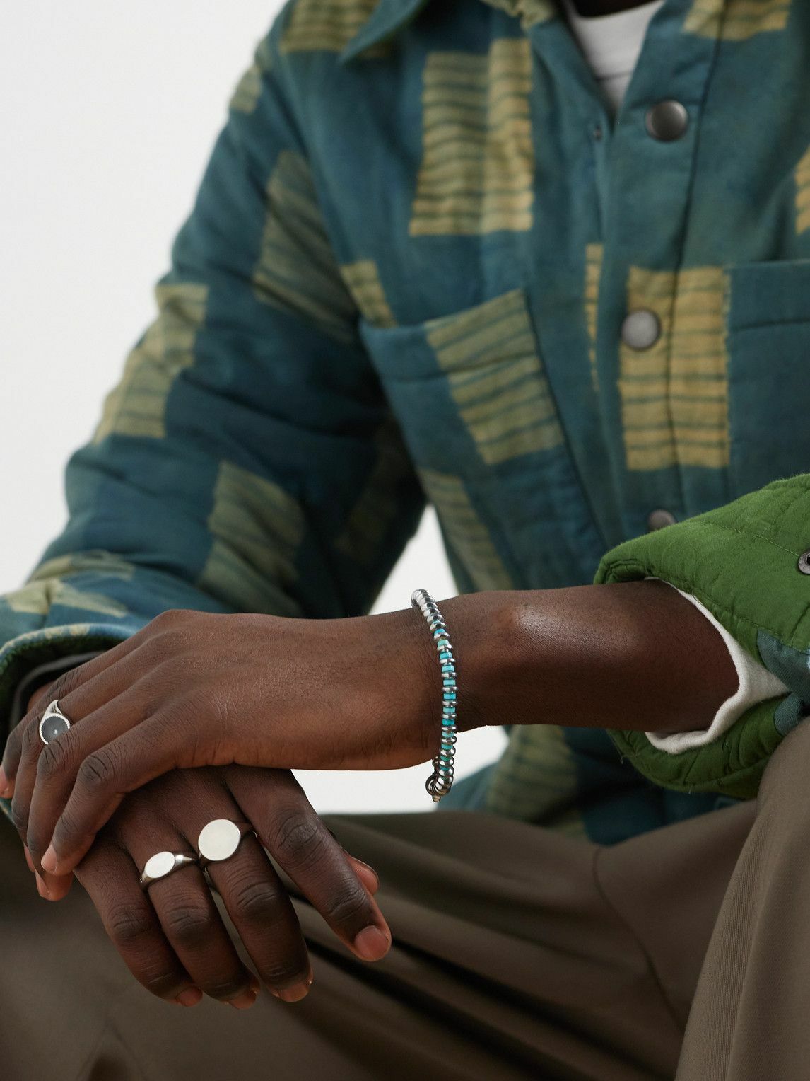 Mikia - Silver, Hematite and Turquoise Beaded Bracelet - Blue Mikia