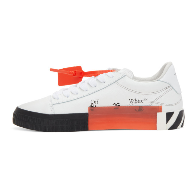 Off-White White and Black Leather Vulcanized Low Sneakers Off-White