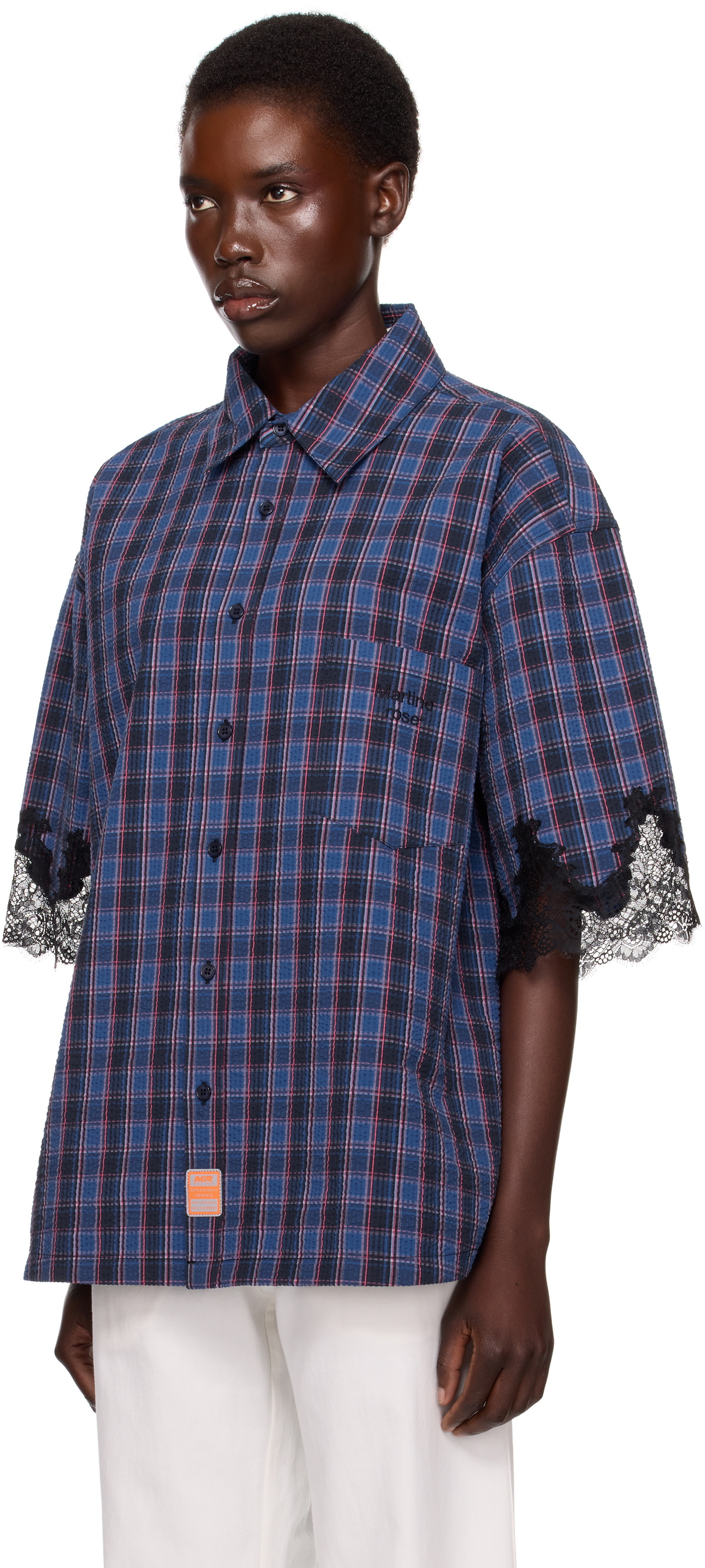 Martine Rose SSENSE Exclusive Navy Lace Shirt Martine Rose