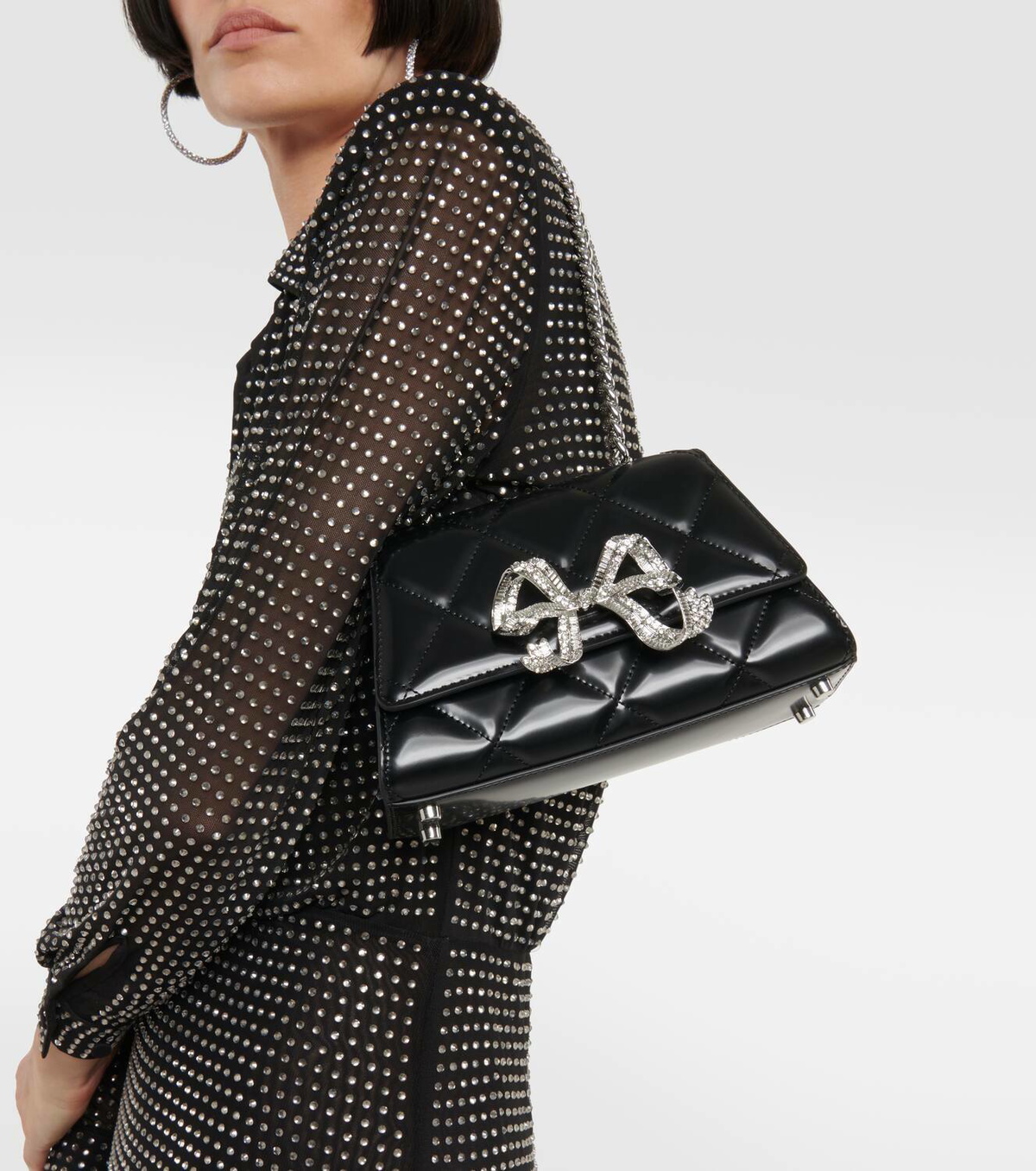 Self-Portrait Bow Mini quilted leather shoulder bag Self-Portrait