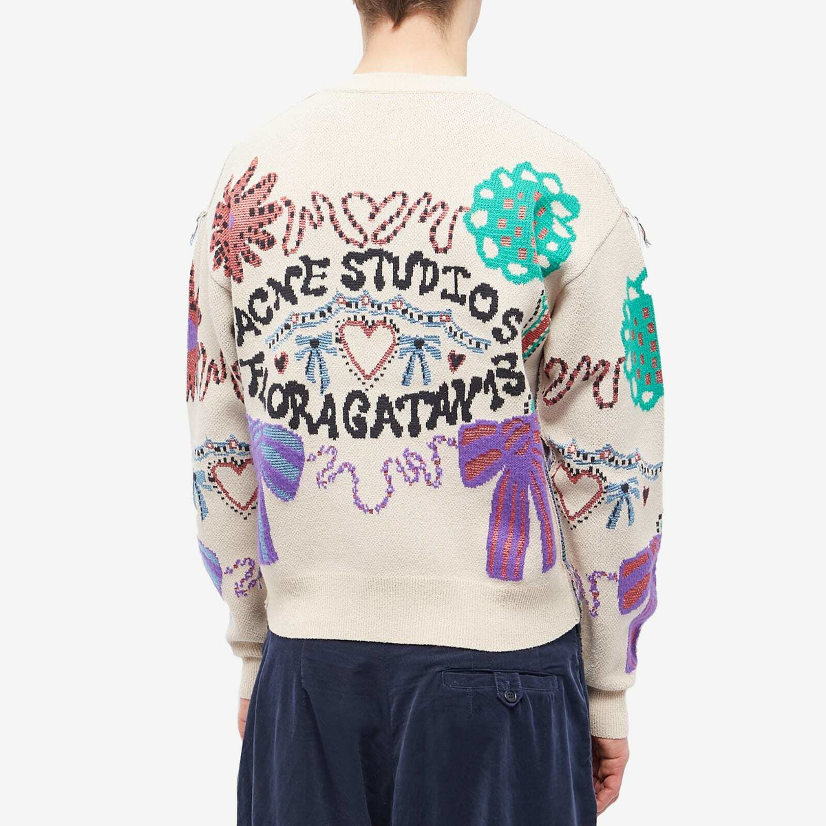 Acne Studios Men's Kagina Logo Crew Knit in Off White/Multi Acne Studios