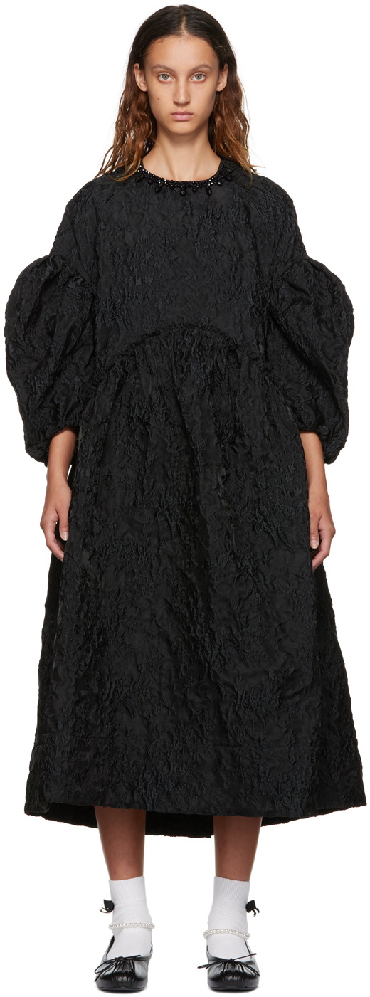Simone Rocha Black Embroidered Midi Dress Simone Rocha
