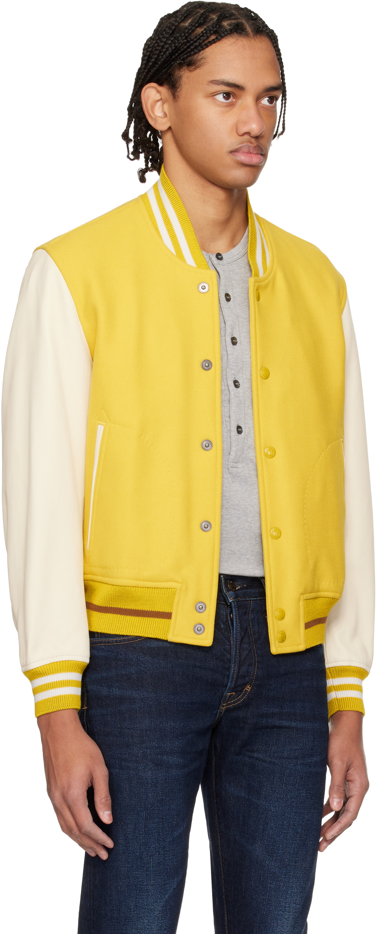 TOM FORD Yellow Double Face 3D Varsity Bomber Jacket TOM FORD