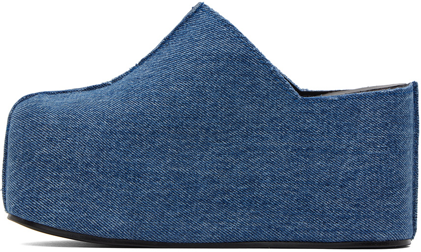 Coperni Blue Denim Branded Wedge Clogs Coperni