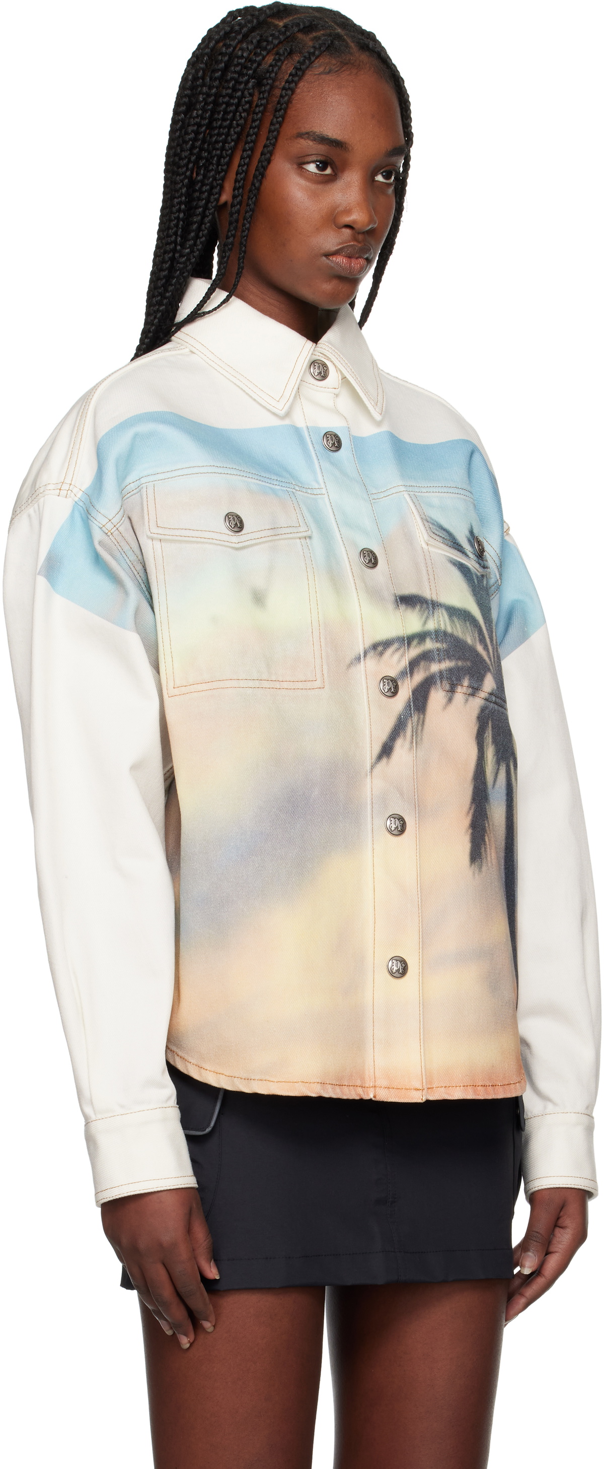 Palm Angels Off-White Sunrise Palm Denim Overshirt Palm Angels